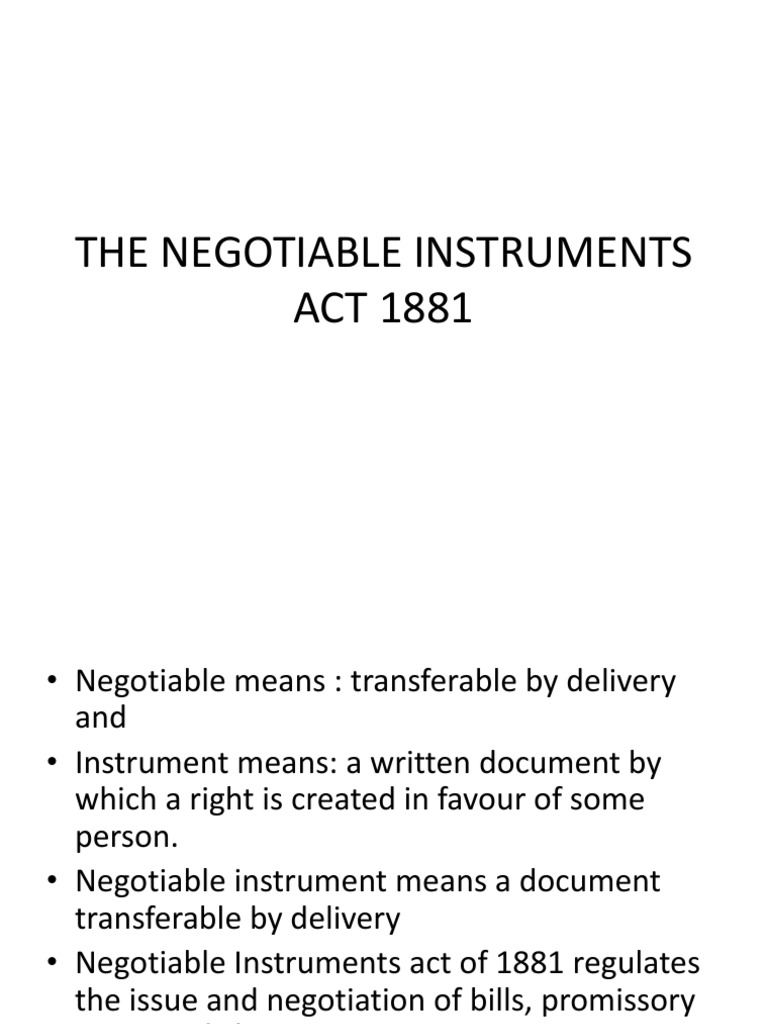 The Negotiable Instruments Act 1881 | Negotiable Instrument | Promissory Note