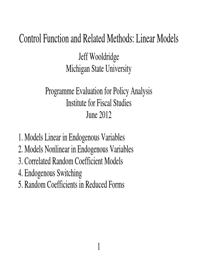 Control Function and Related Methods: Linear Models | PDF
