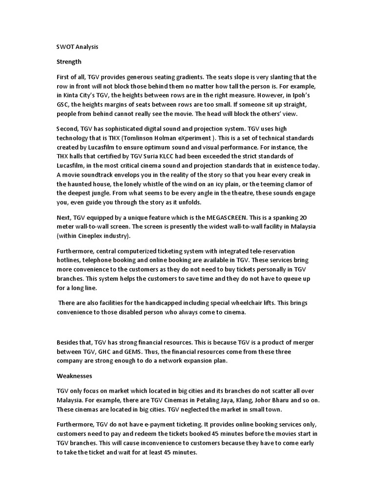 Cinema SWOT Analysis | PDF | Movie Theater | Economies