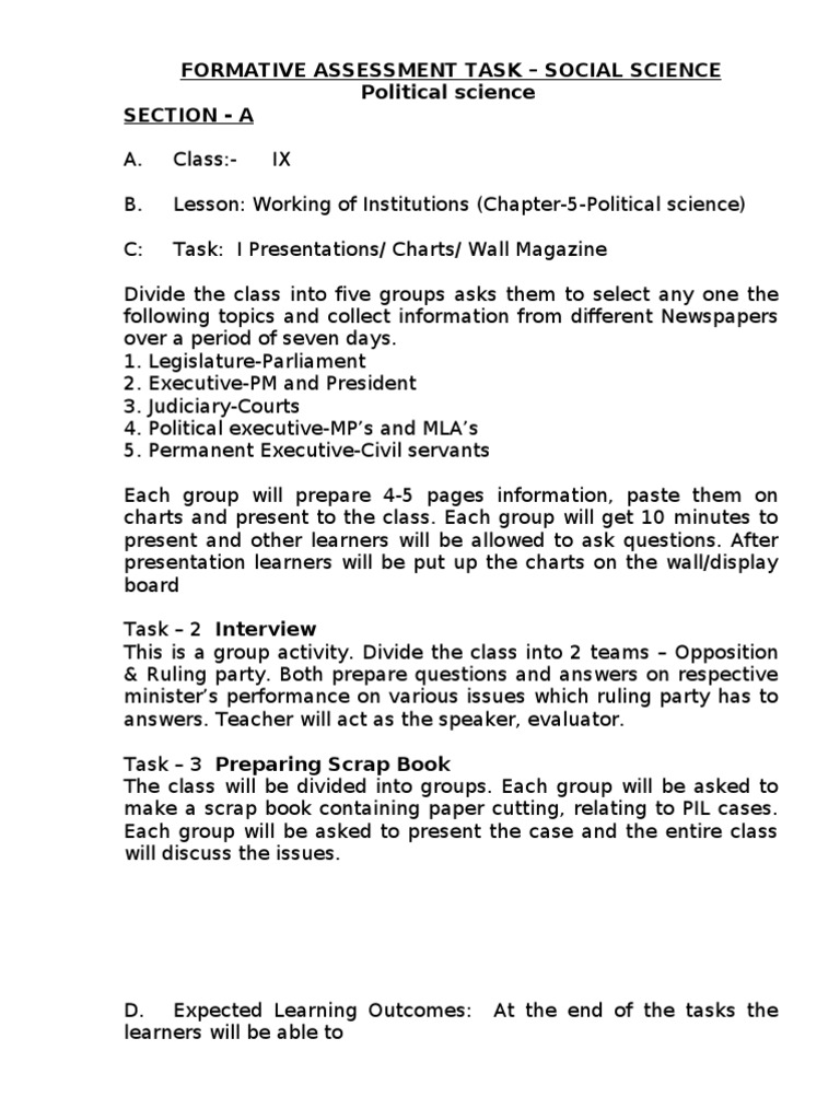 Political Science Tasks | Homework | Educational Assessment