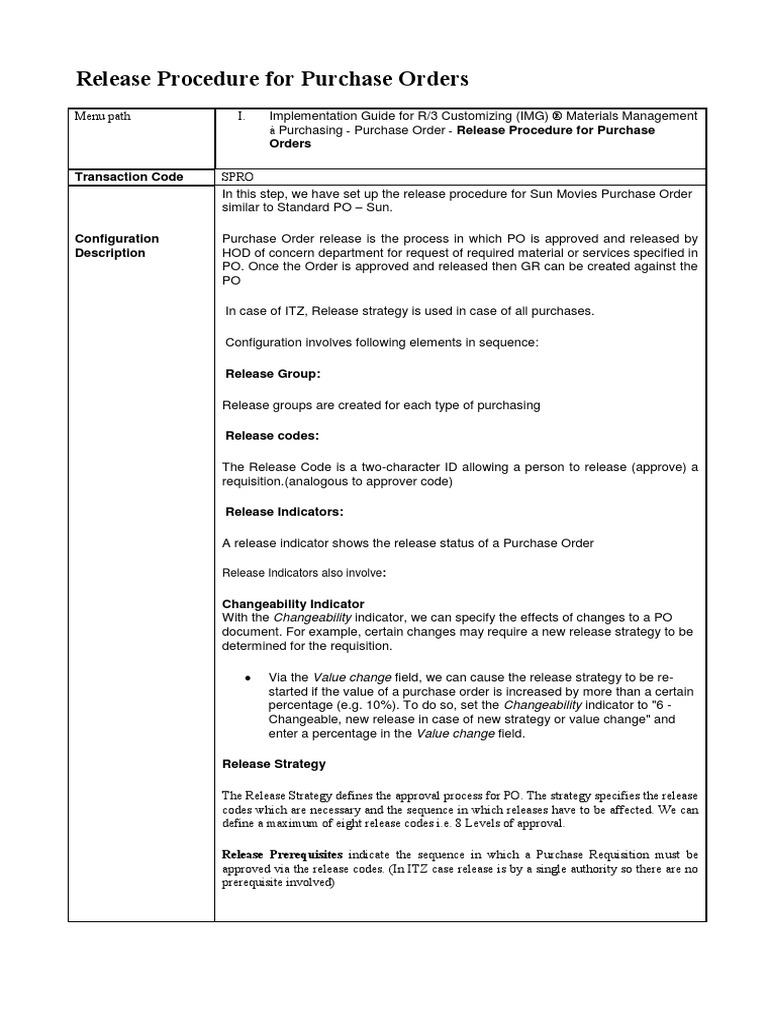 Release Procedure For PO | PDF | Subroutine | Sequence