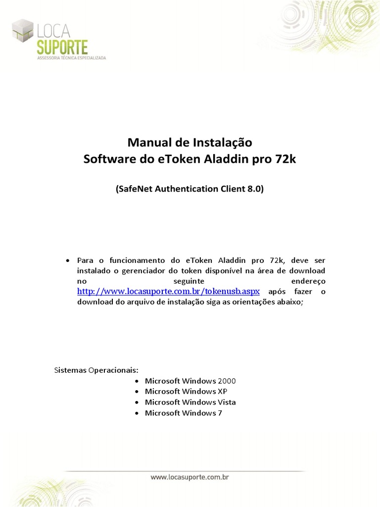 Manual Instalacao Etoken Pro 72k | PDF