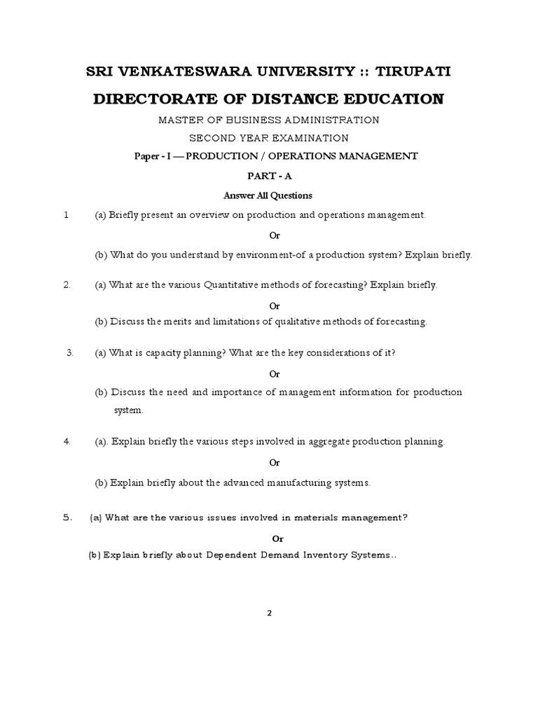 SVU MBA Model Paper | PDF | Financial Economics | Accountability