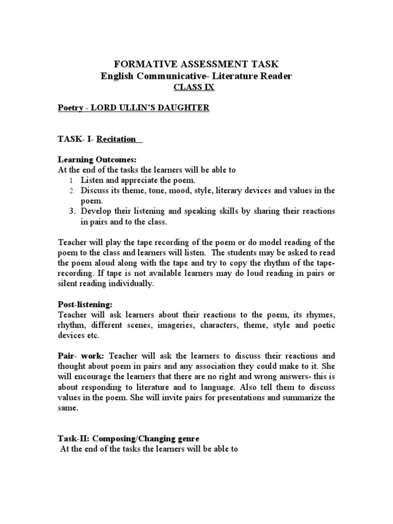 Formative Assessment: Poetry Recitation Tasks | PDF | Poetry ...