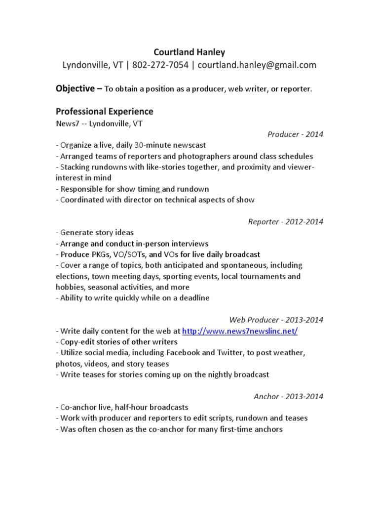 Objective - : Courtland Hanley | PDF