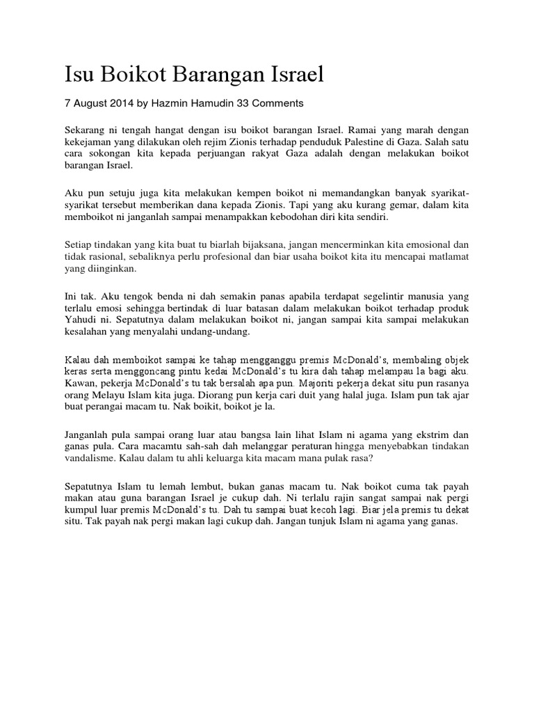 Isu Boikot Barangan Israel | PDF