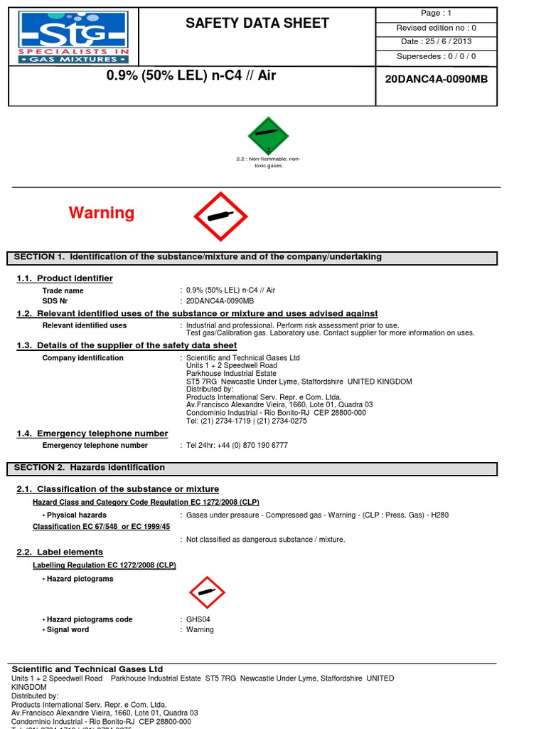 SAFETY DATA SHEET - Butan 50 % LEL.PDF | Personal Protective Equipment ...