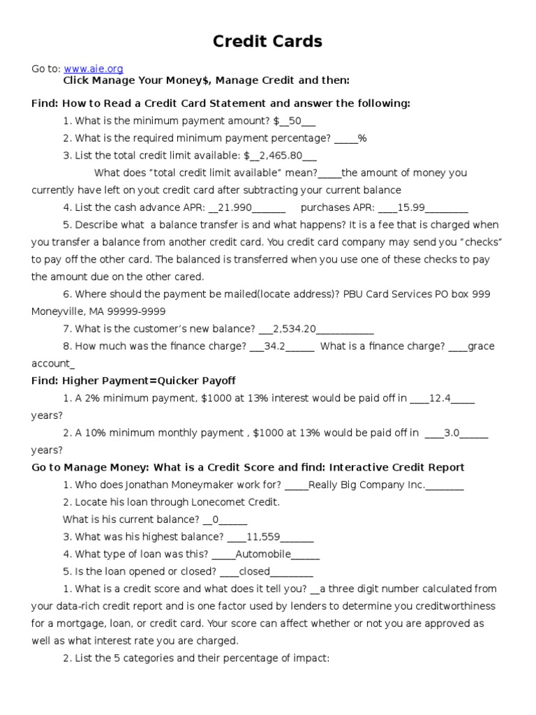 Aie Credit Webquest | PDF | Credit History | Credit Card
