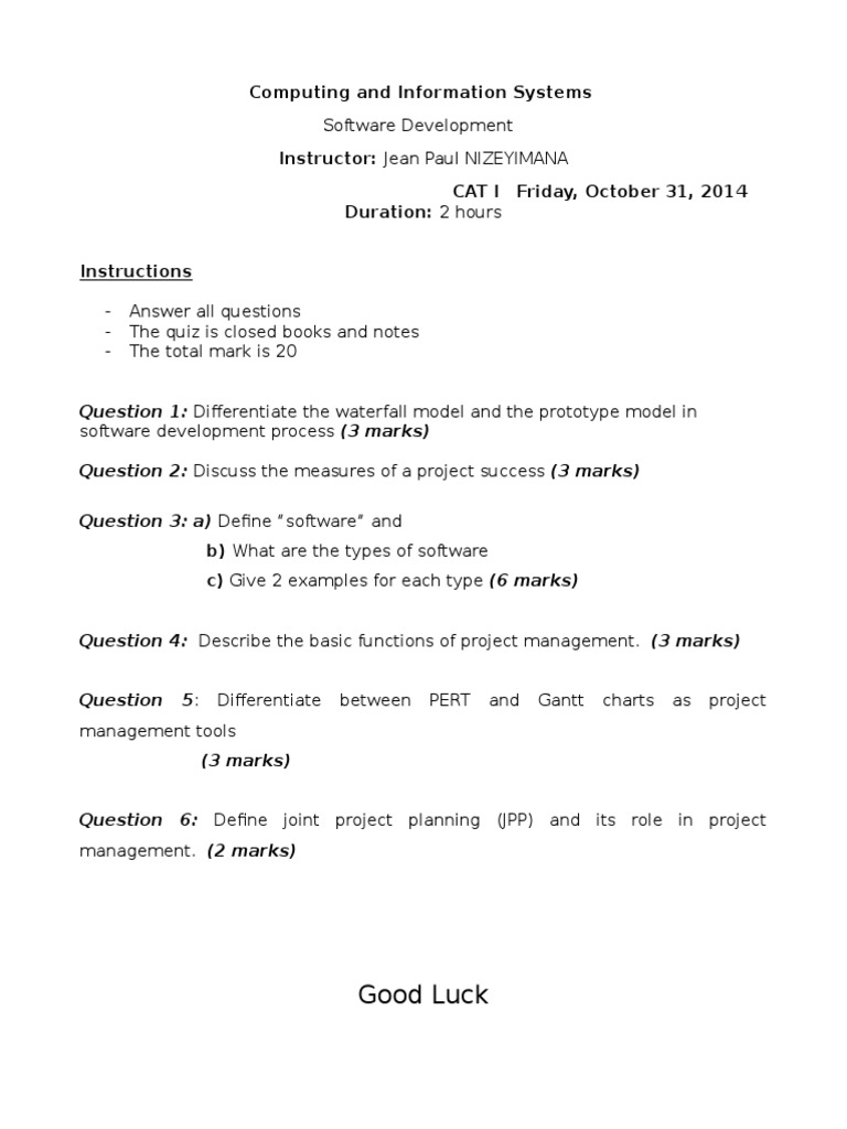 Software Development Quiz Overview | PDF