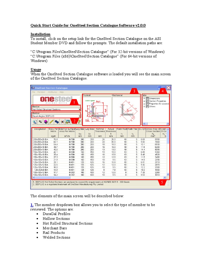 An Introduction to Using the OneSteel Section Catalogue Software | PDF ...