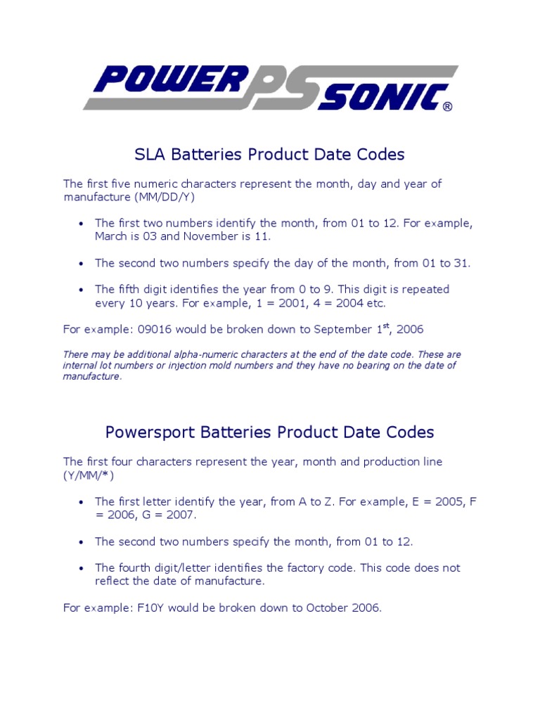 SLA Batteries Product Date Codes | PDF
