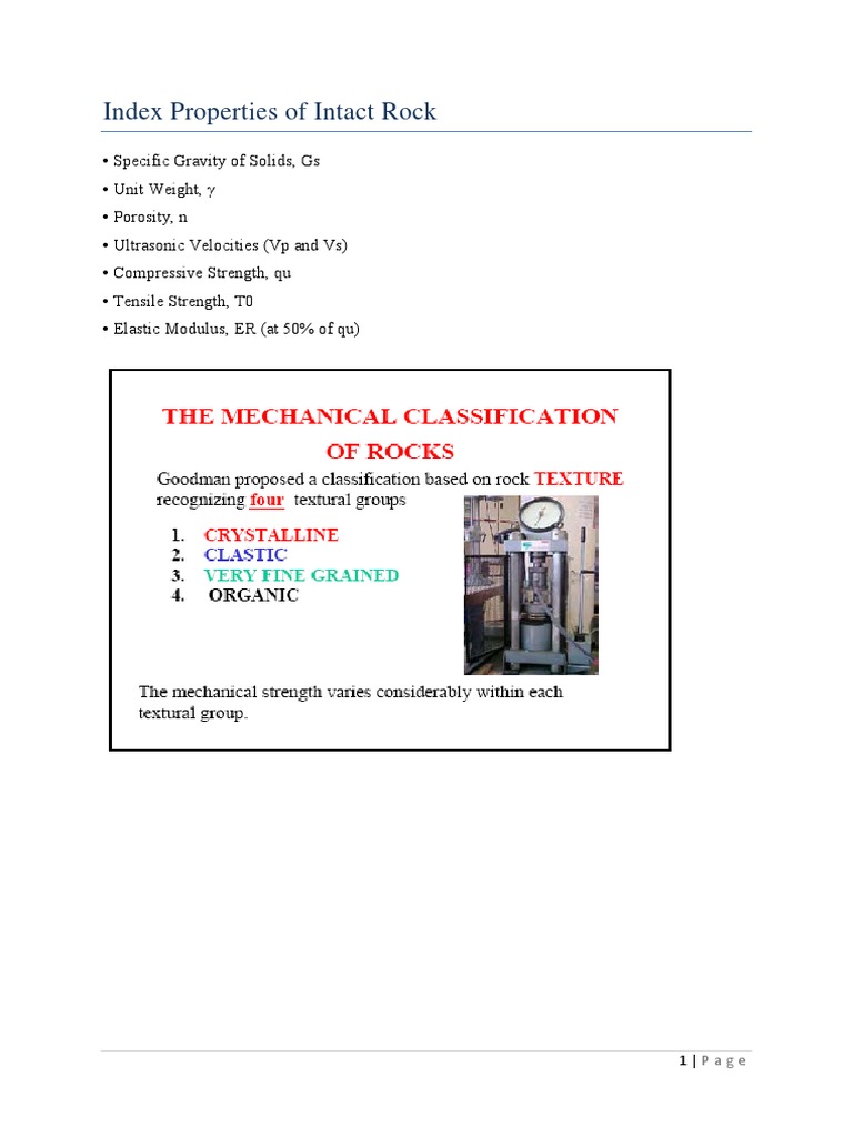 Intact Rock Properties and Strength Analysis | PDF | Strength Of ...
