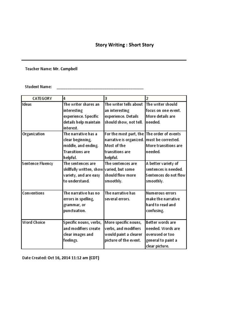 Narrative Writing Assessment Rubric | PDF