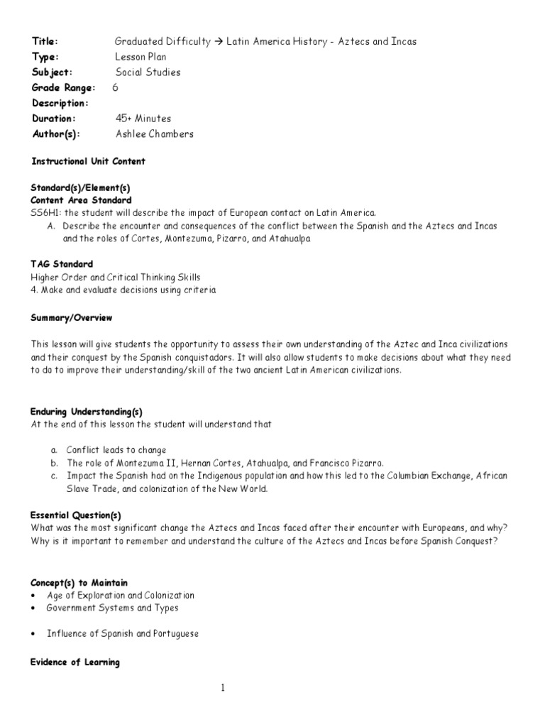 Aztecs and Incas: Conquest Lesson Plan | PDF | Andes | Inca Empire