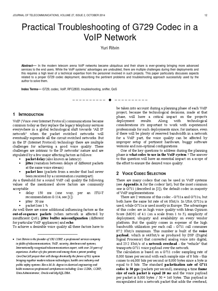 Practical Troubleshooting of G729 Codec in A VoIP Network | PDF | Voice ...