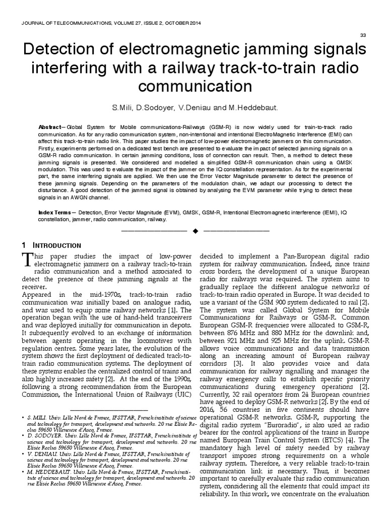 Detection of Electromagnetic Jamming Signals Interfering With A Railway ...