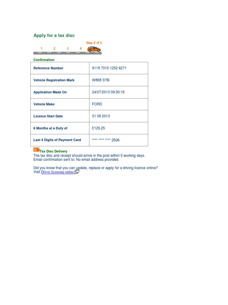 Tax Disc Application Confirmation | PDF