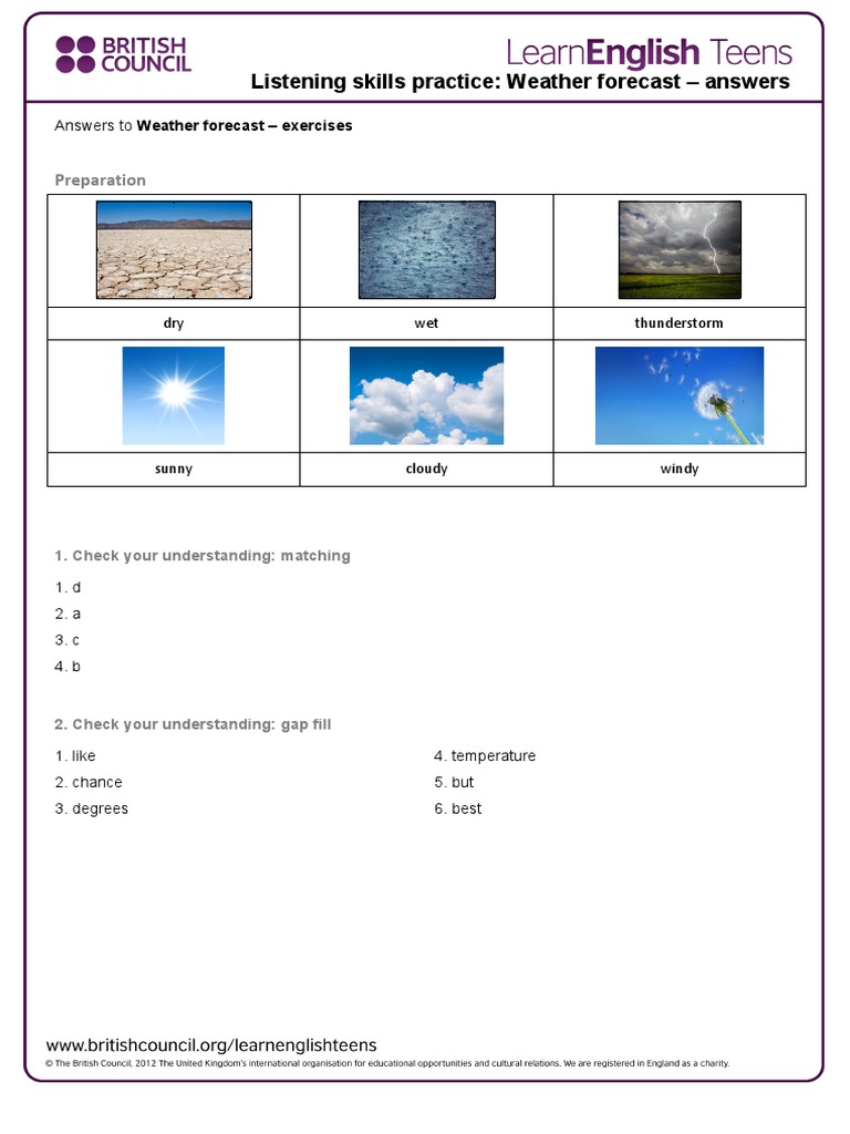 Weather Forecast Exercise Answers | PDF | Career & Growth | Teaching ...