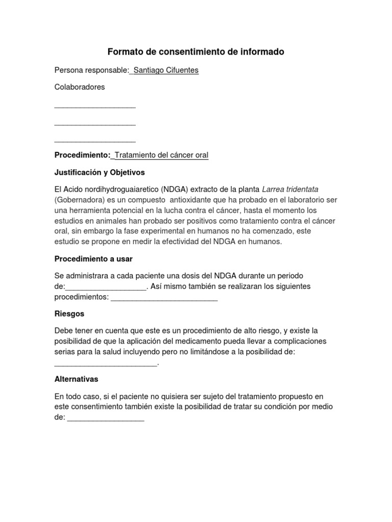 Formato de Consentimiento de Informado | PDF | Medicamentos con receta ...