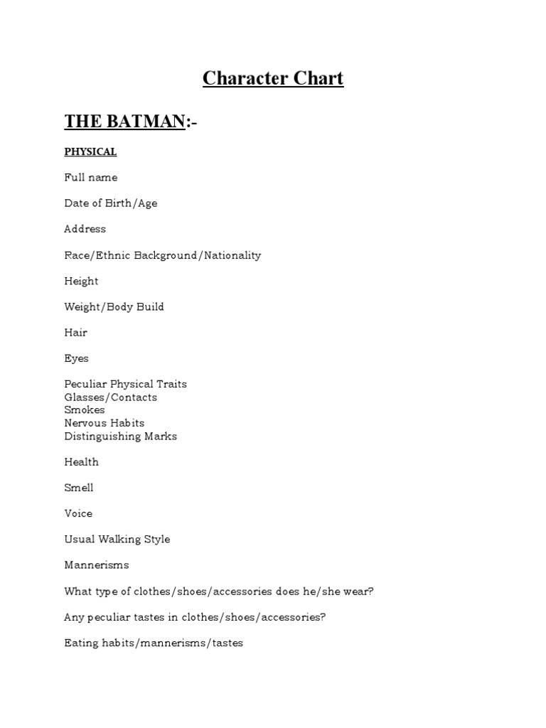 Character Chart: The Batman | PDF