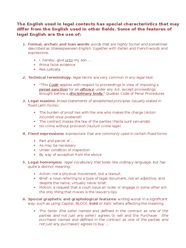 Characteristics of Legal English | PDF | Burden Of Proof (Law ...