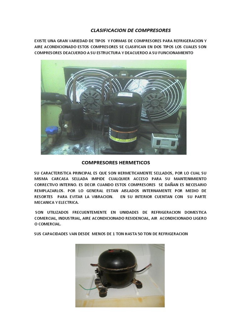 Clasificacion de Compresores | PDF | Refrigeración | Ingeniería mecánica