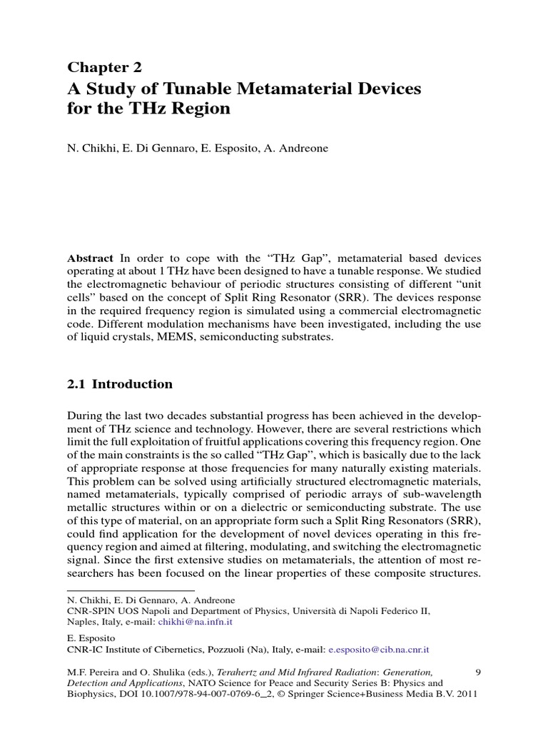 A Study of Tunable Metamaterial Devices For The THZ Region | PDF ...