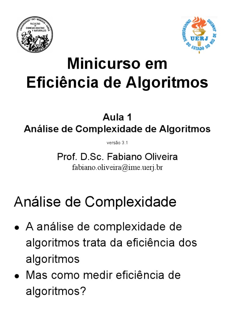 Análise de Complexidade de Algoritmos | PDF | Teoria da Complexidade Computacional | Algoritmos