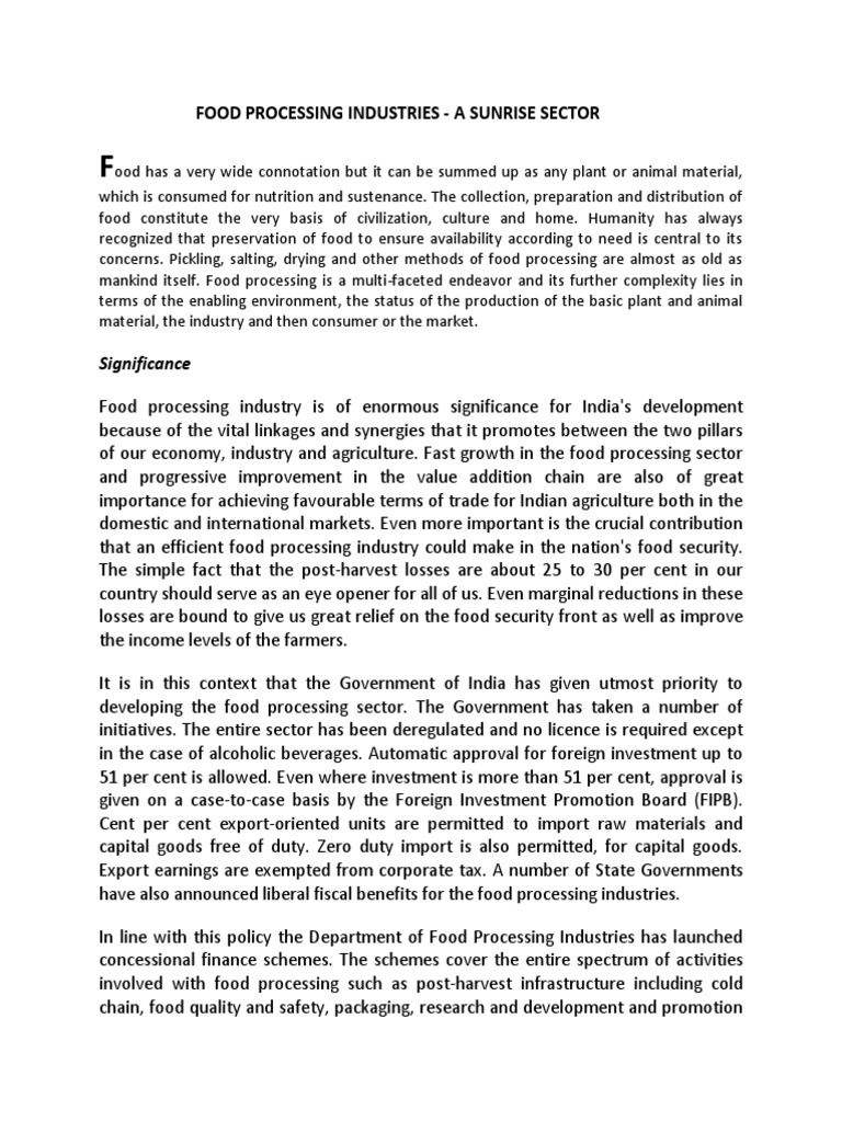 Food Processing Industries Pdf Refrigeration Foods