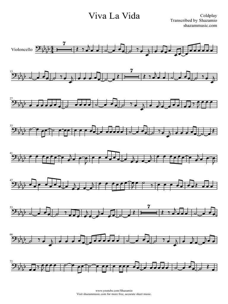 An Analysis of Coldplay's 'Viva La Vida' Sheet Music for Violoncello | PDF