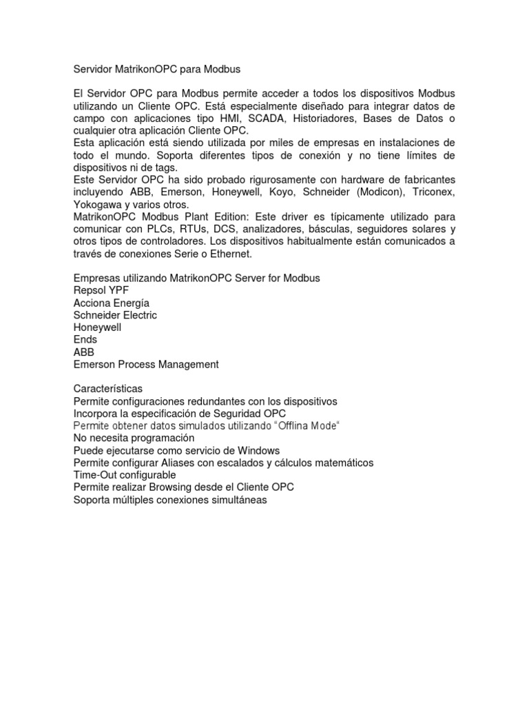 MATRIKONOPC SERVER PARA Modbus | PDF | Wifi | Red de computadoras