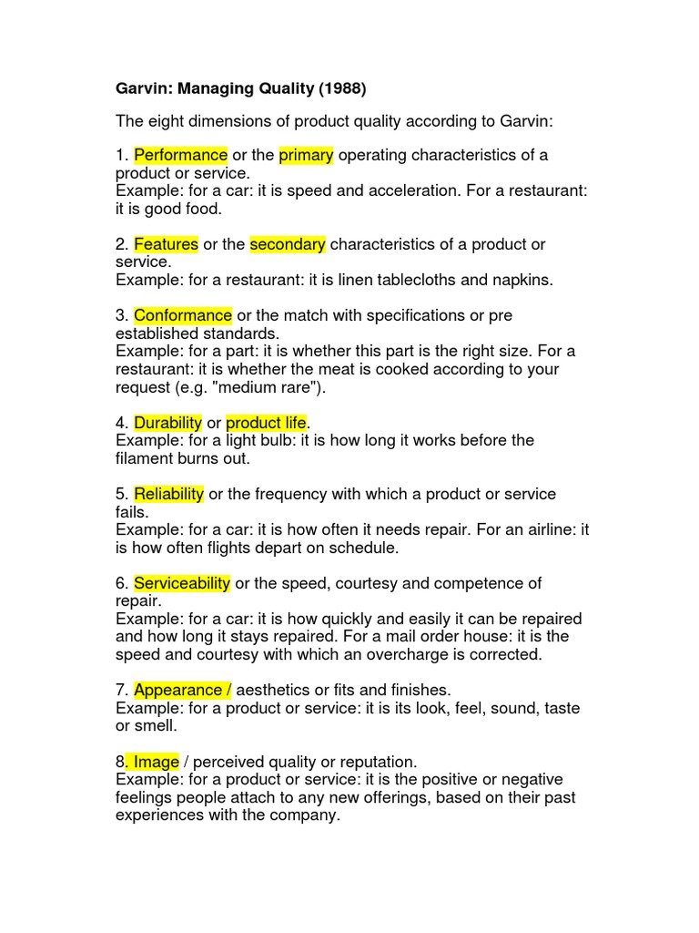 Garvin: Managing Quality (1988) | PDF