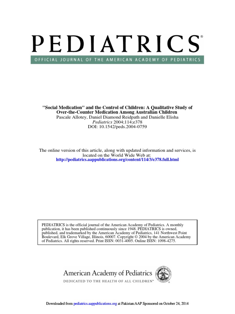 Over-the-Counter Medication Among Australian Children ''Social ...