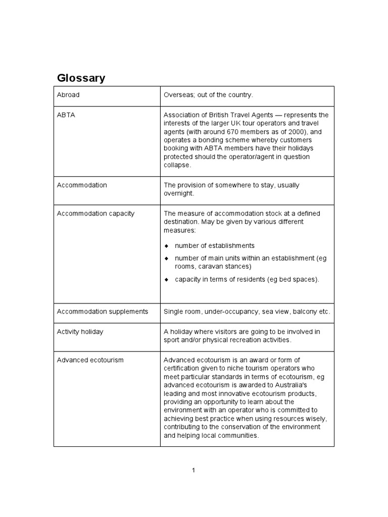 Travel Glossary | PDF | Travel Agency | Tourism