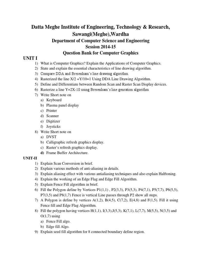 Computer Graphics Question Bank | PDF | Cartesian Coordinate System | 2 ...
