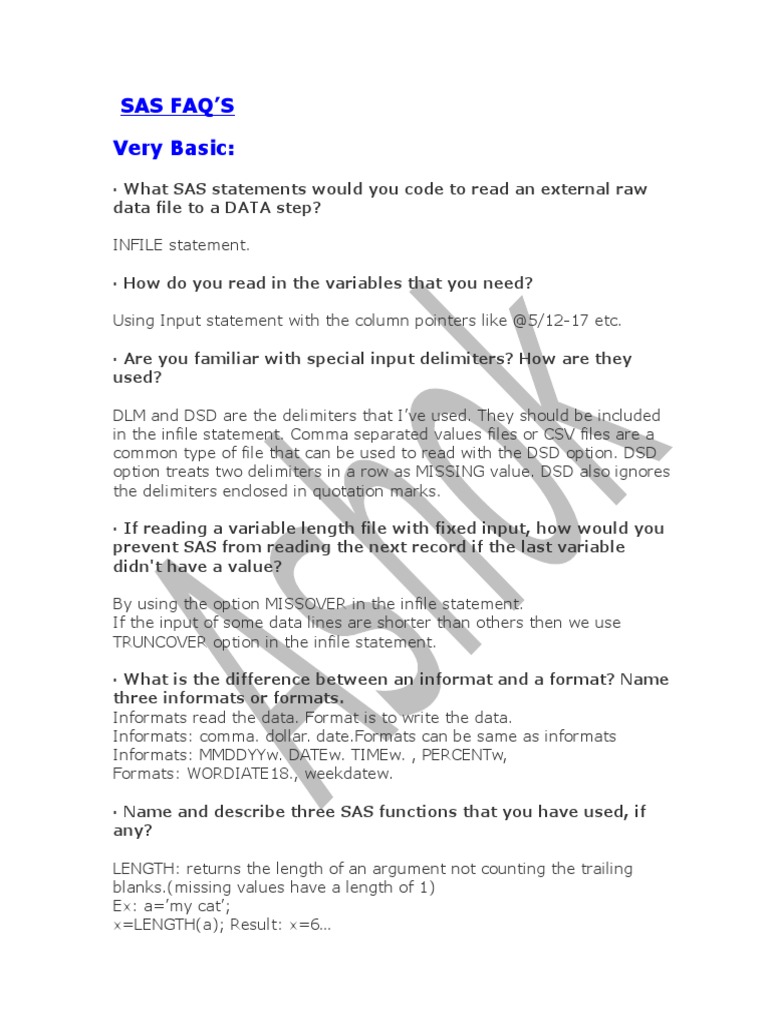 Sas fAQ'S | PDF | Sas (Software) | Computer Programming