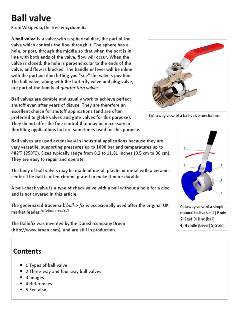 Ball Valve - Wikipedia, The Free Encyclopedia | PDF | Valve | Chemical ...