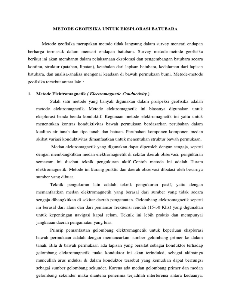 Metode Geofisika Untuk Eksplorasi Batubara | PDF | Sains & Matematika