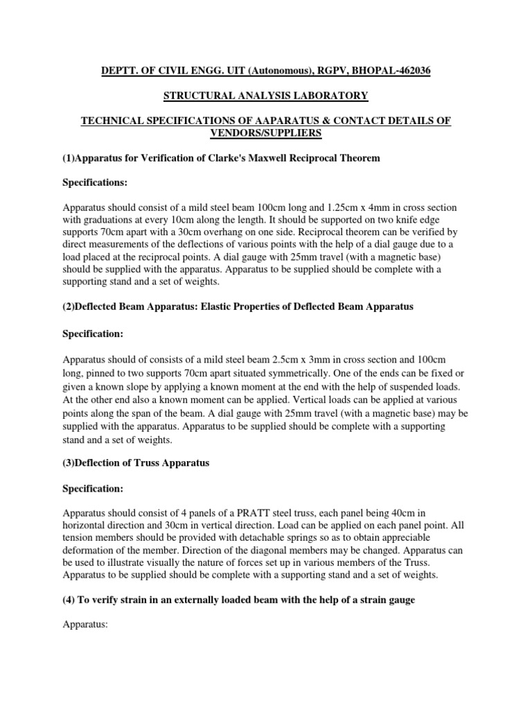 Structural Analysis Lab. Apparatus - Specifications & Contact Details ...
