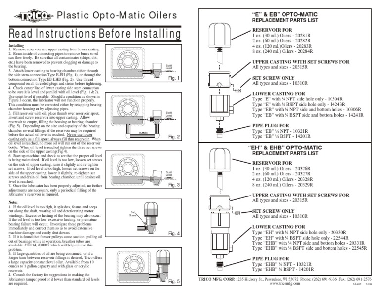 Read Instructions Before Installing: Plastic Opto-Matic Oilers | PDF ...