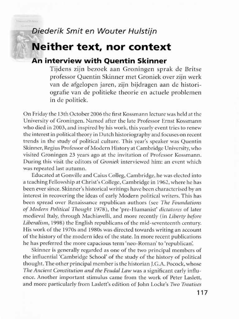 Quentin Skinner Neither Text Nor Context | PDF | Liberty | Rhetoric