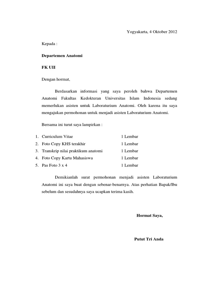 Lamaran Aslab Anatomi Putut | PDF