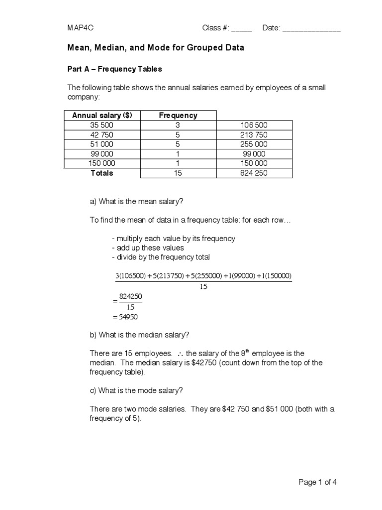 Mean Median and Mode For Grouped Data | PDF | Mode (Statistics) | Median