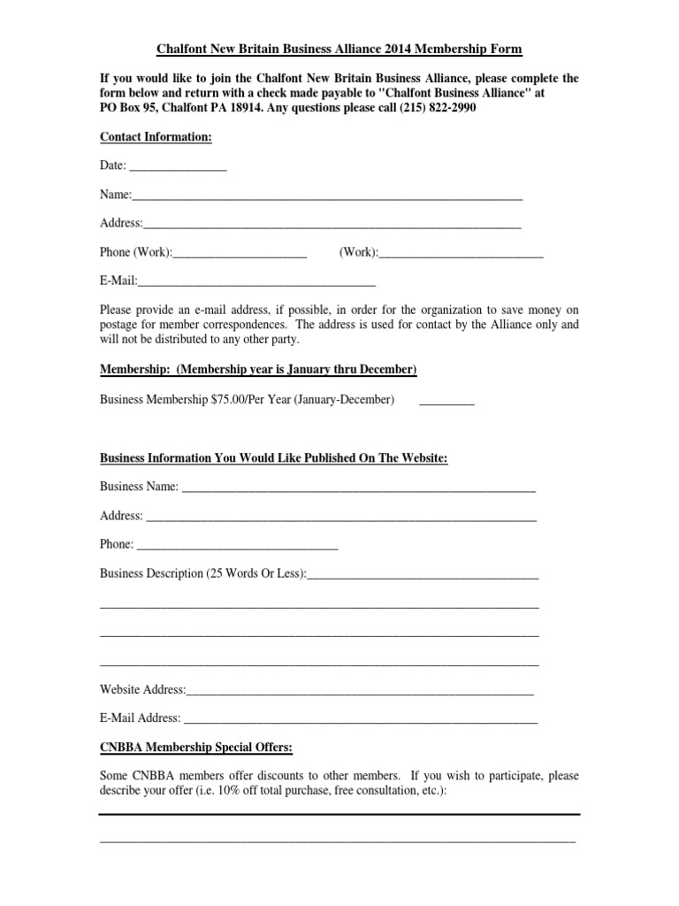 Chalfont Business Alliance Membership Form | PDF
