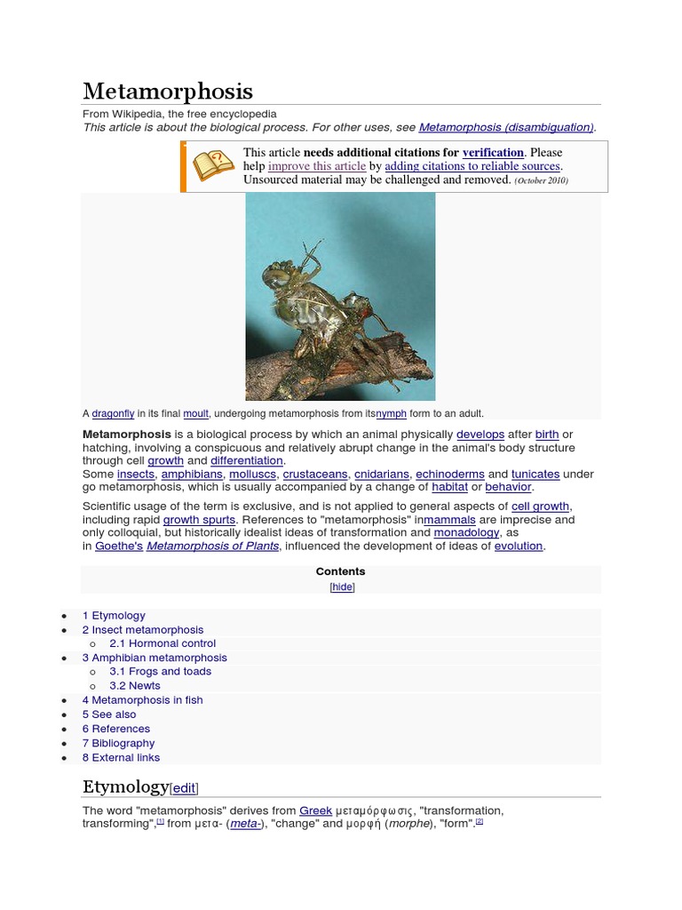 Metamorphosis: Etymology | PDF | Zoology | Biology