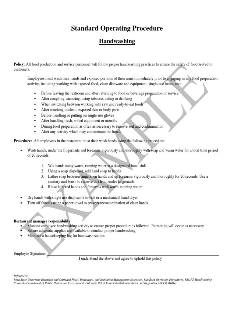 Standard Operating Procedure: Handwashing | PDF