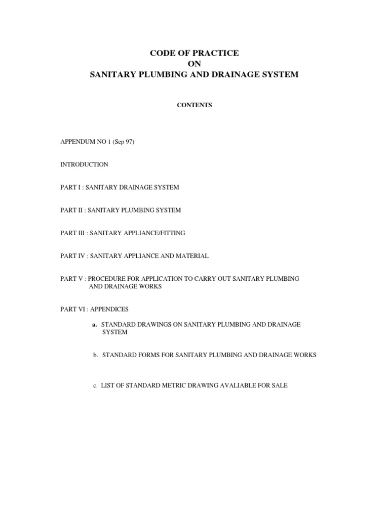 Code of Practice On Sanitary Plumbing and Drainage System | PDF ...