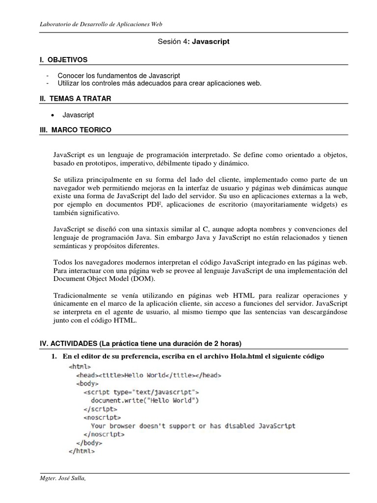 DAW Lab04 JavaScript | PDF | Script Java | Aplicación web