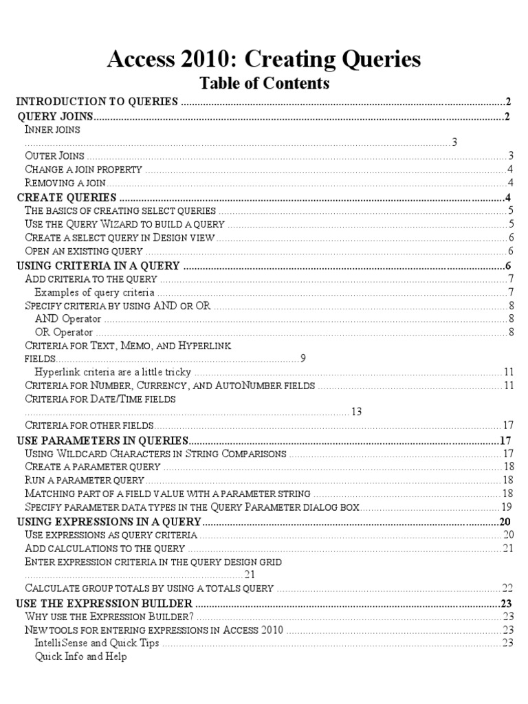 Access 2010: Creating Queries | PDF | Parameter (Computer Programming ...