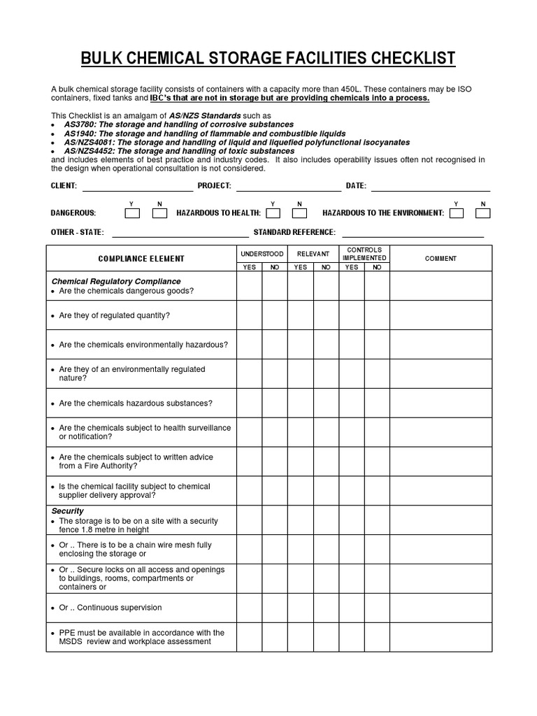 Bulk Chemical Facilities Checklist | PDF | Dangerous Goods | Valve